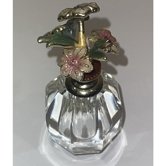 na | Accents | Vintage Blue Pink Perfume Bottle Floral Enamel Glass ...
